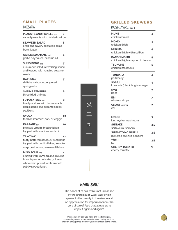Menu - Wabi Sabi West Hartford